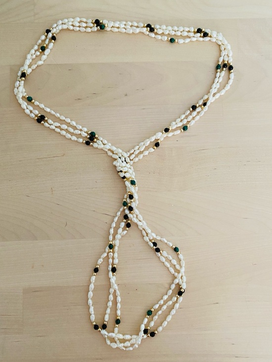 Jewelry | Vintage Handmade 3 Strand White Pearl Necklace With Green And ...